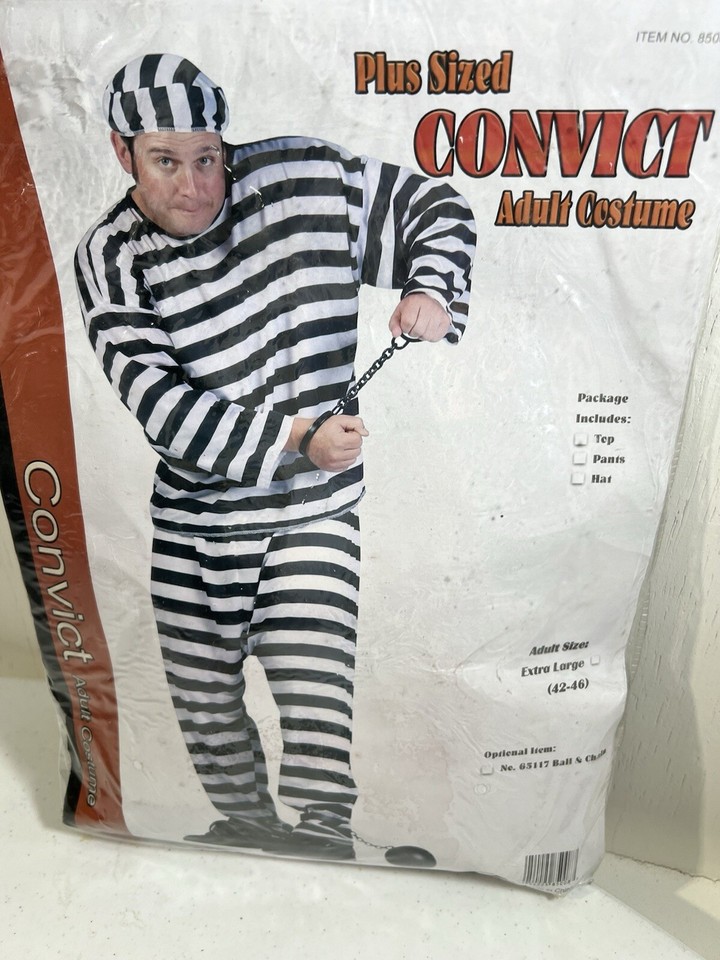 Jailbird Costume Plus Size Extra Large Adult Convict Prisoner Halloween ...