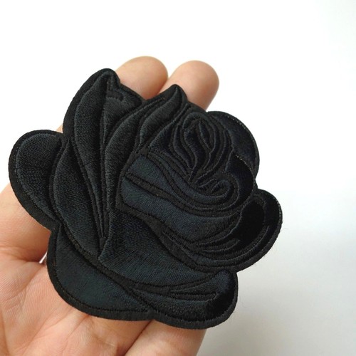Black Rose Iron-On/Sew-On Embroidered Patch, Applique Motif - Goth Punk ...