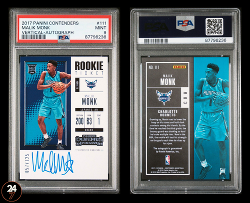 2017 PANINI CONTENDERS 111 MALIK MONK VERTICAL AUTOGRAPH /125 PSA 9 POP ...