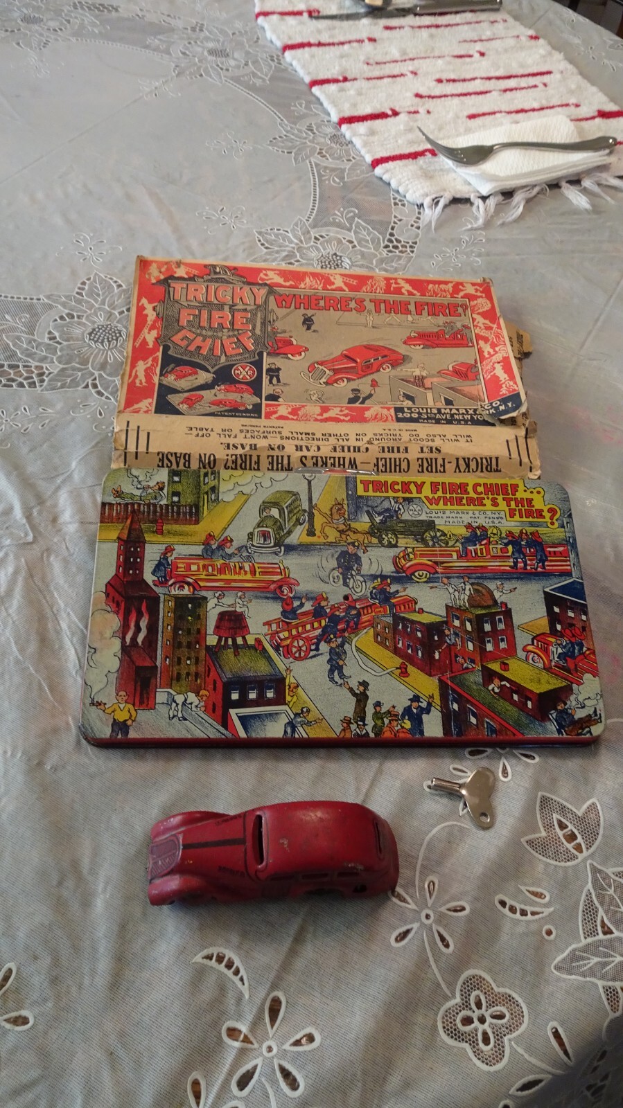 Rare Complete Marx Tricky Fire Chief Car Board Box and Key Works Great ...