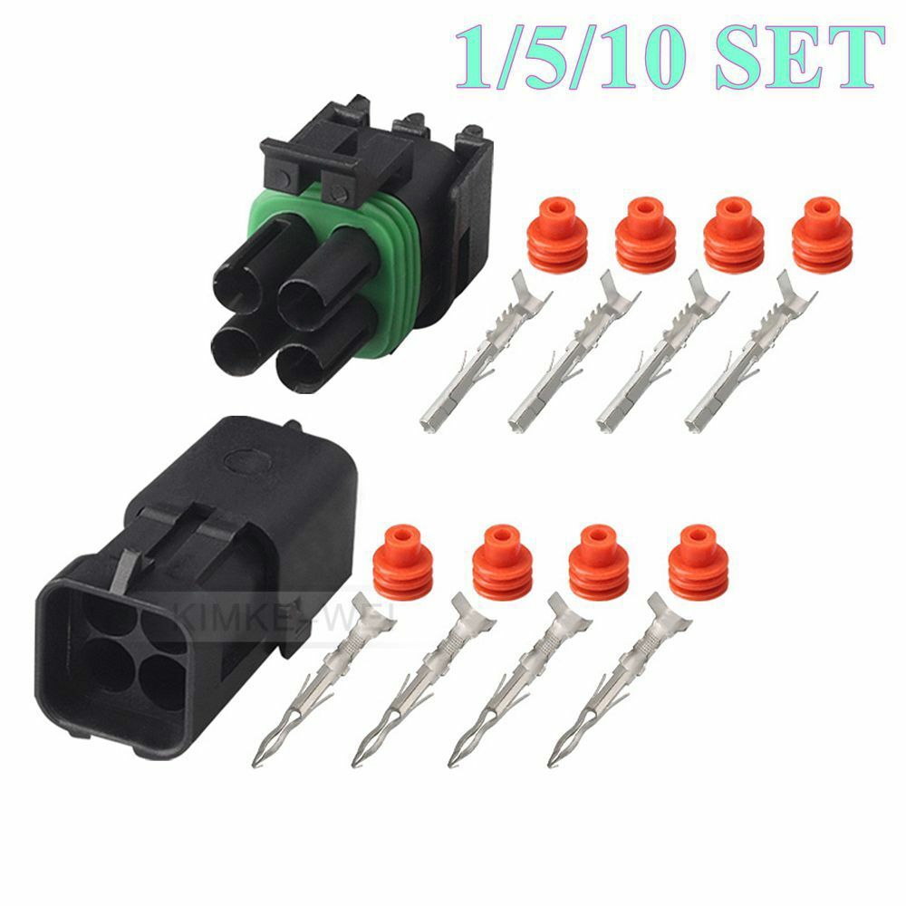 4 Pin/Way Male & Female Delphi Weather Pack WeatherPack Plug Connector ...