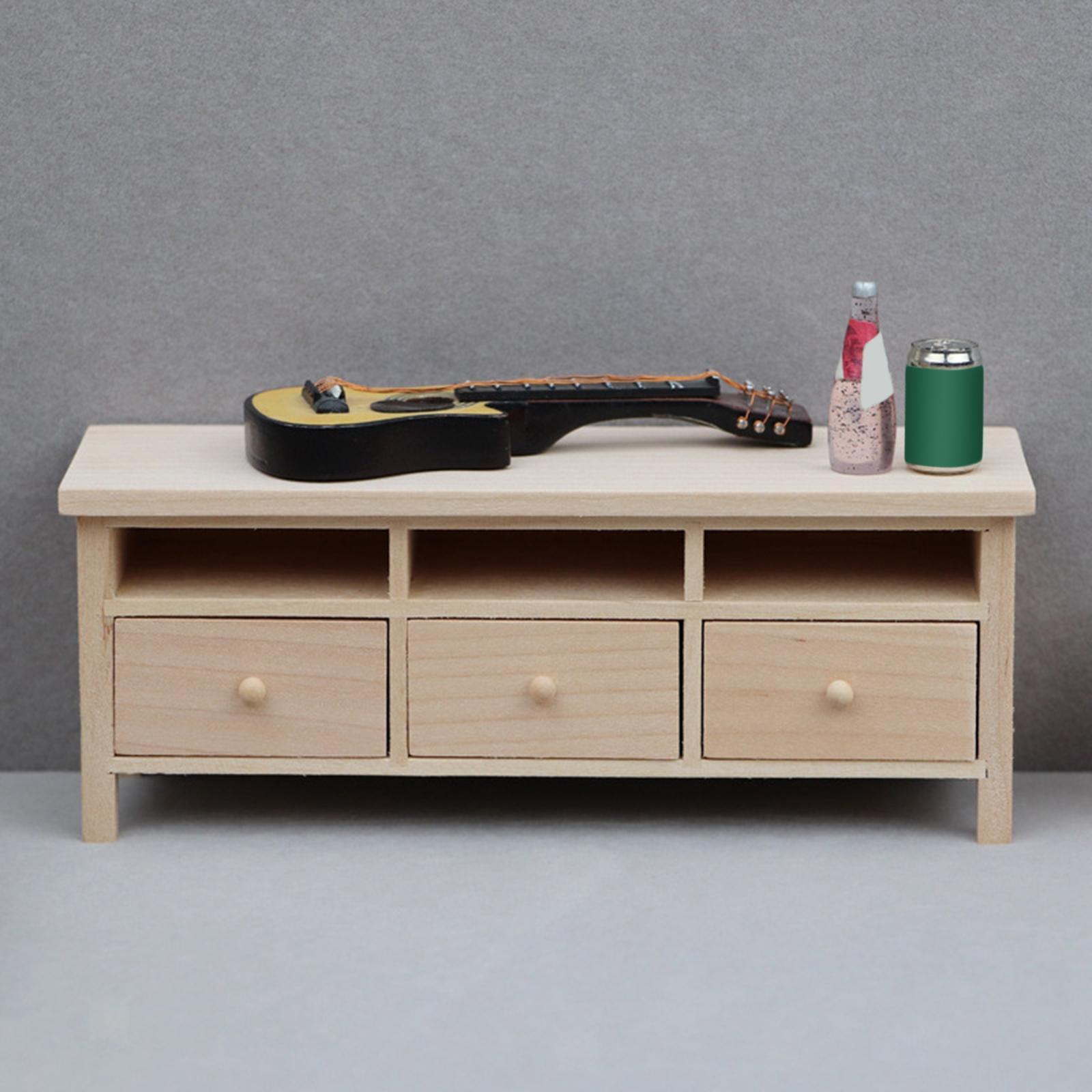 1/12 Dollhouse Mini TV Cabinet Wood TV Stand for Decoration DIY Scene ...