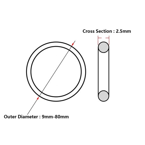 2.5mm Cross Section O Rings Pack of 10 x Nitrile Rubber Seals NBR - 9 ...