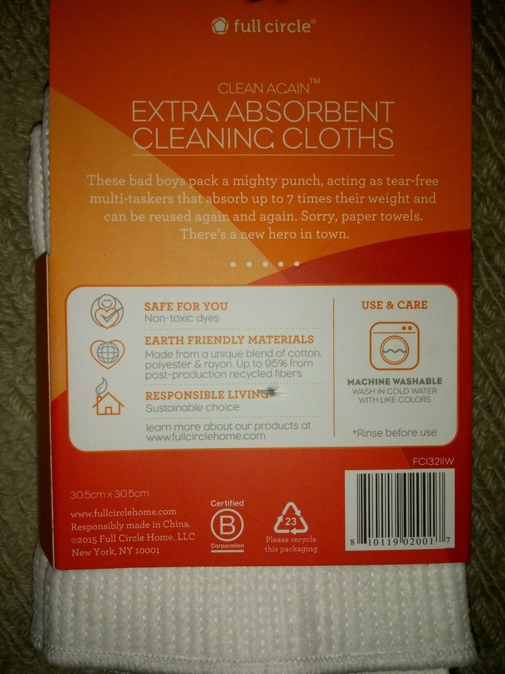 FULL CIRCLE Clean Again Extra Absorbent Cleaning Cloths. Pack of 2. 12 ...