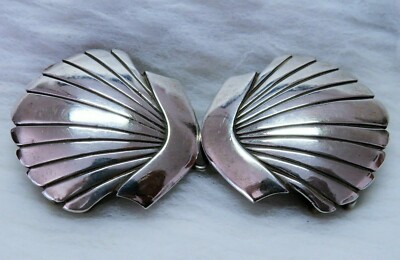 sterling 2 piece Clam Shell shaped Buckle Set | eBay