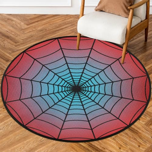 Spider Web Round Area Rug 3ft, Halloween Washable Circle Rugs Non Slip ...