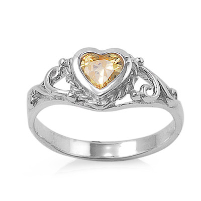 .925 Sterling Silver Heart Shaped Yellow CZ Baby Promise Ring Size 1-5 ...