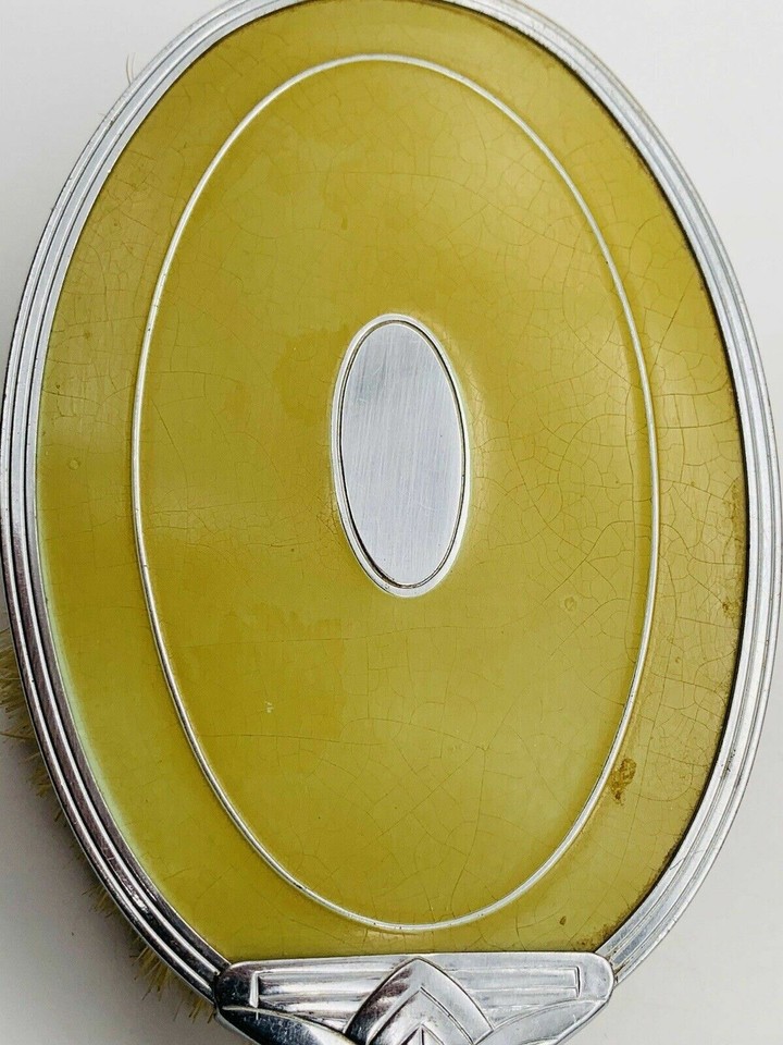 Vtg Pereline Vanity Set in Satin Case Brush Comb Mirror 2 Glass Jars ...