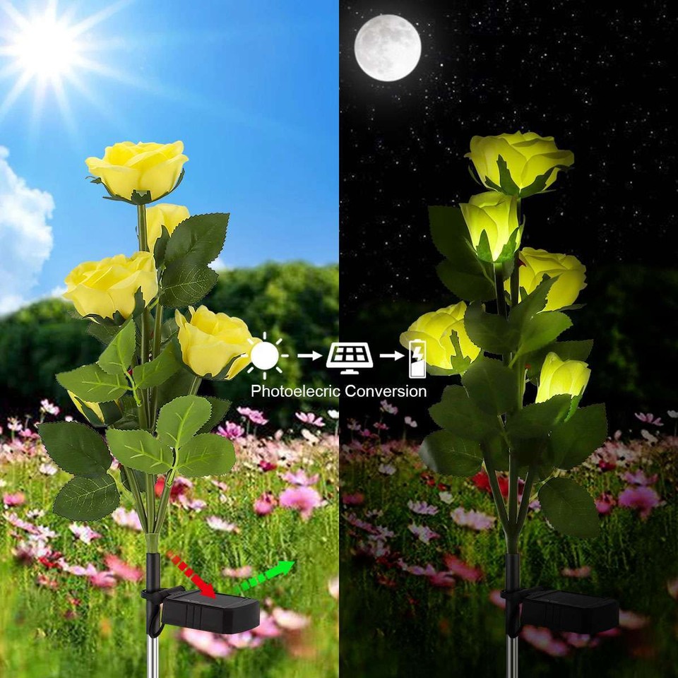 2/4 Pack Solar Power Rose Flower Lights Outdoor Garden Landscape Yard ...