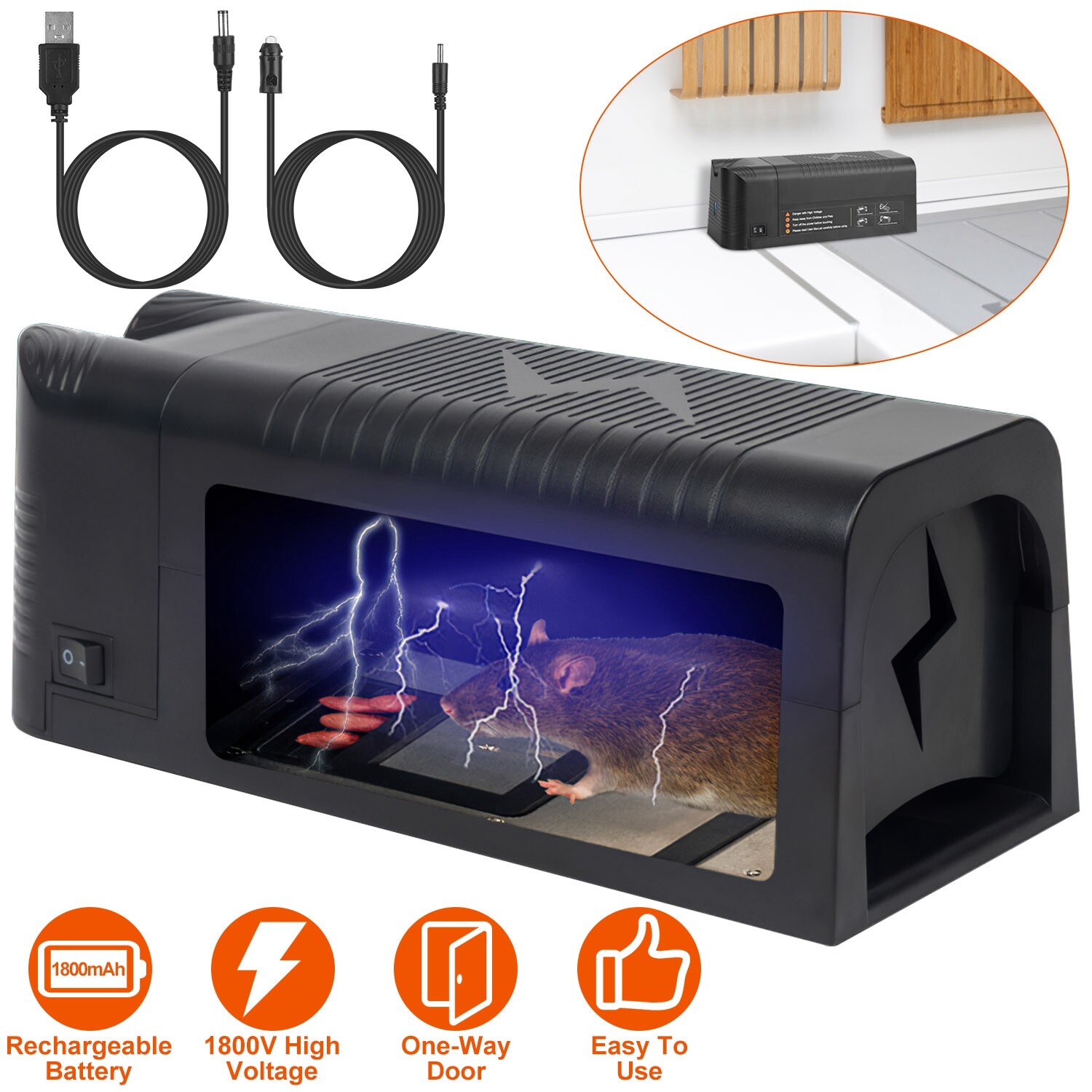 Reusable Electric Rat Trap 1800V Shock Mice Trap Rodent Zapper Home ...