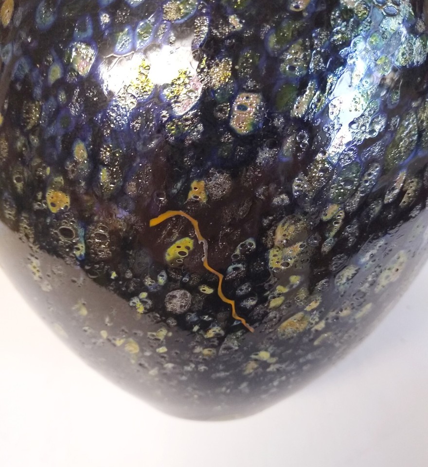 Signed Suzanne Kindland Icefire Glassworks Art Glass Vase Iridescent ...