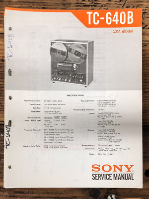 Sony TC-640B Reel to Reel Service Manual *Original* | eBay