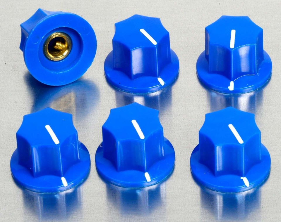 Six Blue Skirted Set Screw Knobs For Effects, Amps, Studio Gear #BBSK ...