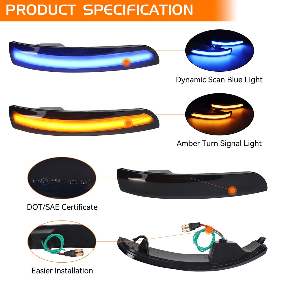For Ford Kuga Escape EcoSport Focus Sequential Side Mirror LED Turn ...