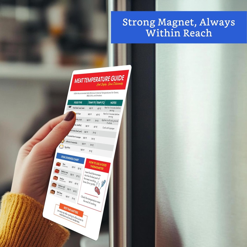 Meat Temperature Chart Magnet (5 x 7.6 in) - Meat Temp Magnet - Steak ...