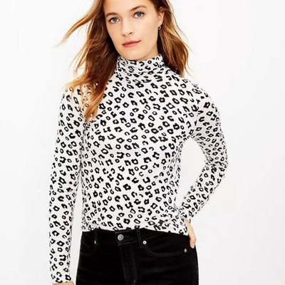 Loft Womens Long Sleeve Turtleneck Leopard Animal Print Top Size XS NEW ...