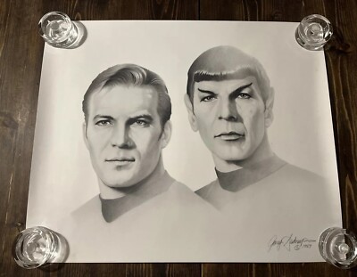 Kirk & Spock Charcoal Pencil Lithograph Gary Saderup 1989 24” X 20 ...