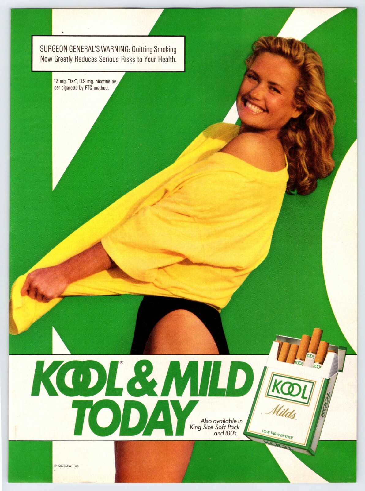 1988 SEXY WOMAN KOOL MILDS CIGARETTES Vintage 8X11 Magazine Ad 1980's ...