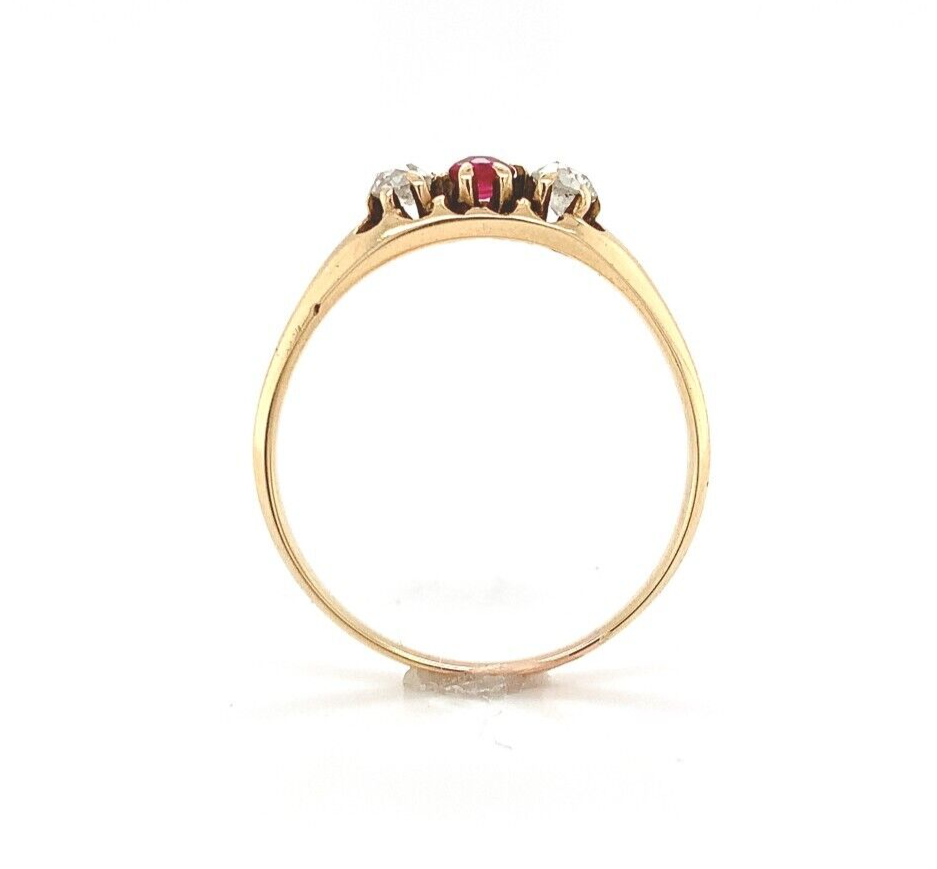 14k Gold Diamond and Synthetic Lab-Created Ruby/Paste Victorian Ring (# ...
