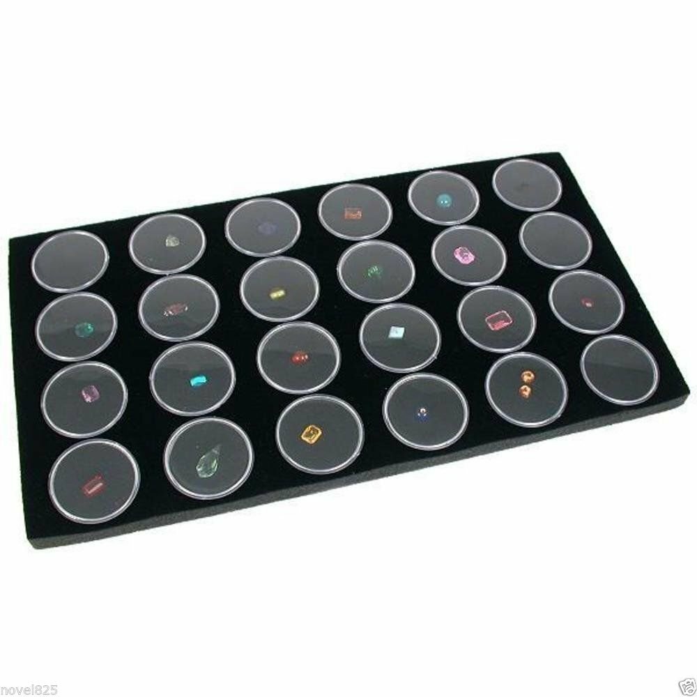 New Glass Top Jewelry Display Case Box plus Black 24 Gem Large Jars ...