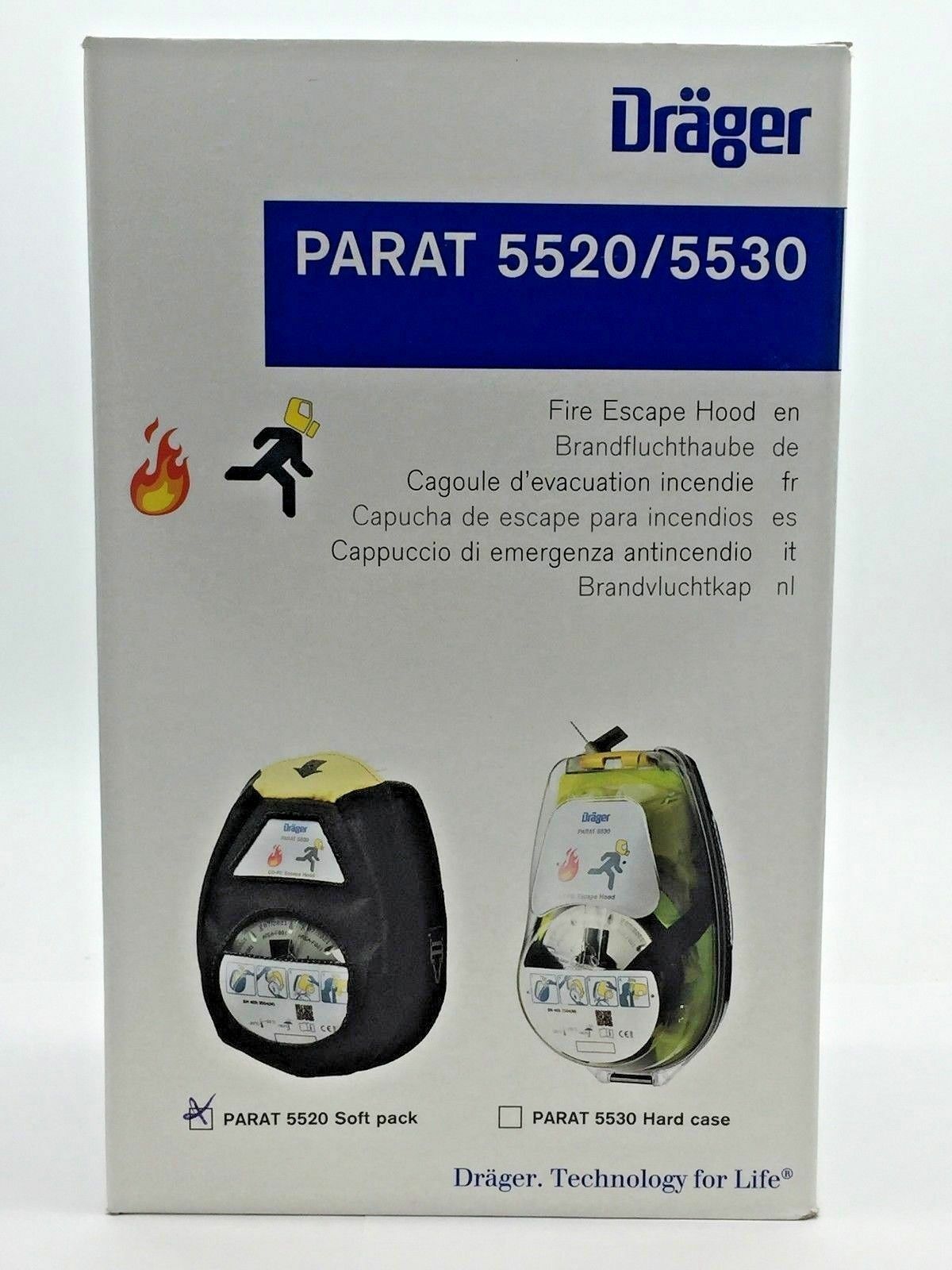 Drager PARAT R59425 5520 Escape Hood Full Face Mask Respirator Smoke ...