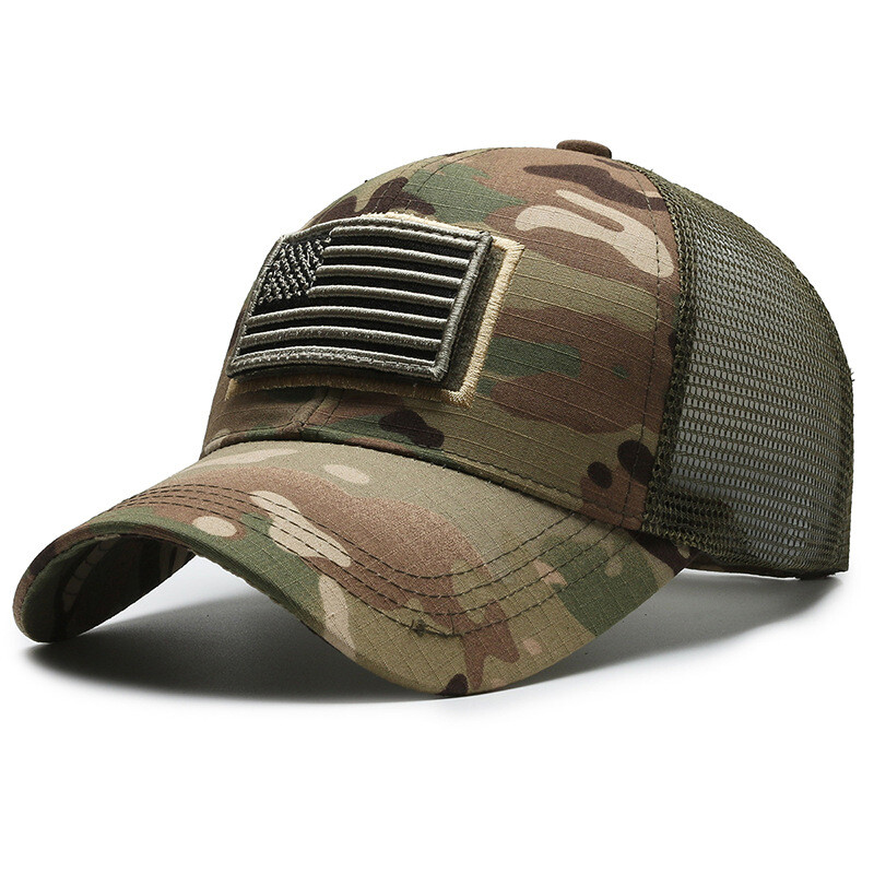 USA Flag Baseball Cap Detachable Patch Mesh Tactical Army Caps American ...