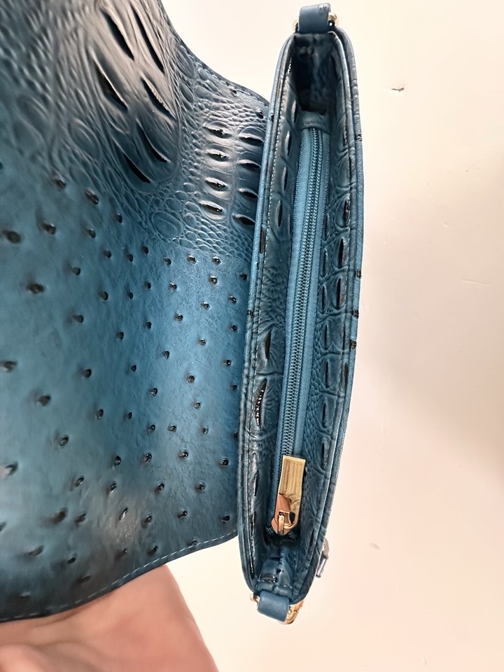 Le Miel Vegan Leather Blue Ostrich Texture Crossbody Bag Purse Office ...