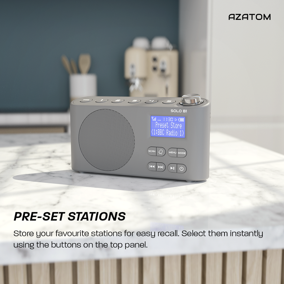 DAB+ DAB FM Radio Speaker Alarm Bluetooth Rechargeable Clock AZATOM ...