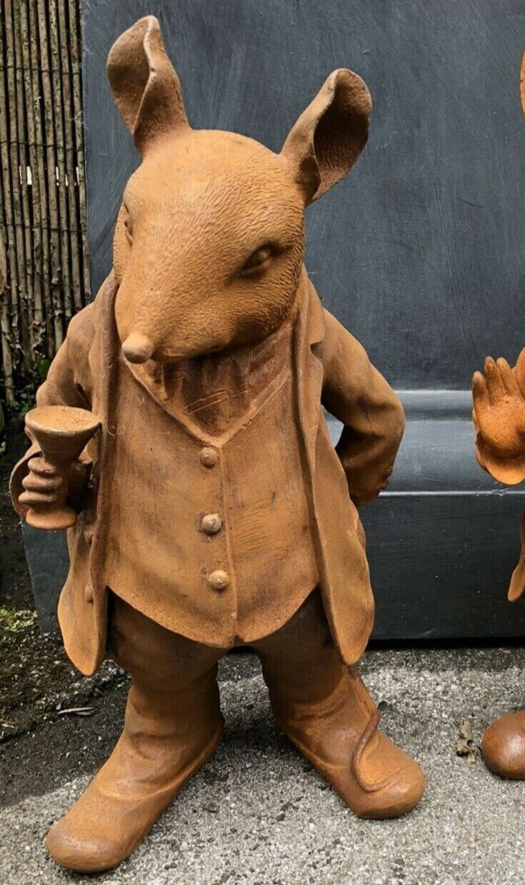 Mr Ratty Rusted Cold Cast Iron Garden Ornament approx 45cm High & 5kg ...