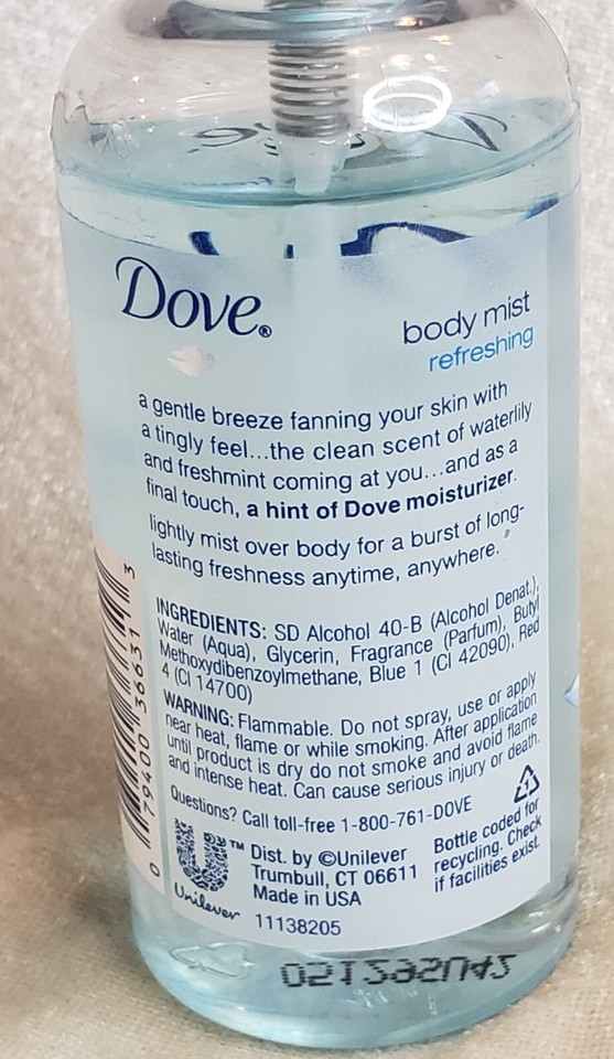 DOVE Go Fresh Body Mist REFRESHING Waterlily & Freshmint Scent 3 oz ...