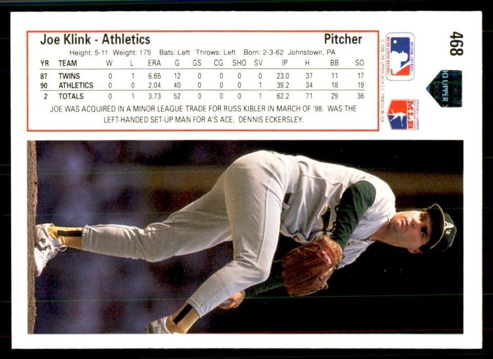 1991 Upper Deck Joe Klink Baseball Cards #468 | eBay