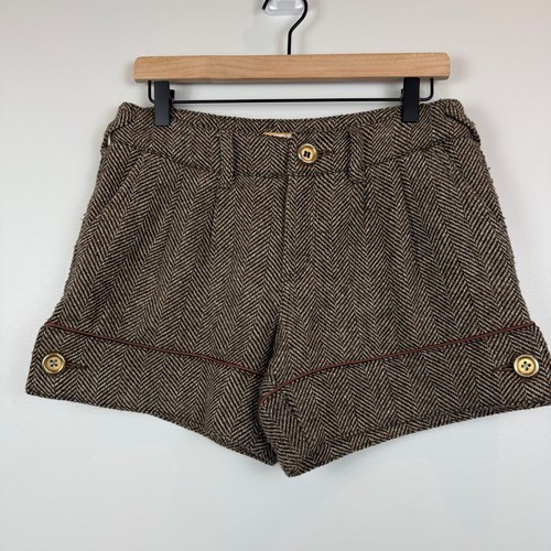 Baby Phat Shorts Women's 7 Brown Herringbone Tweed Stretch Cuffed ...