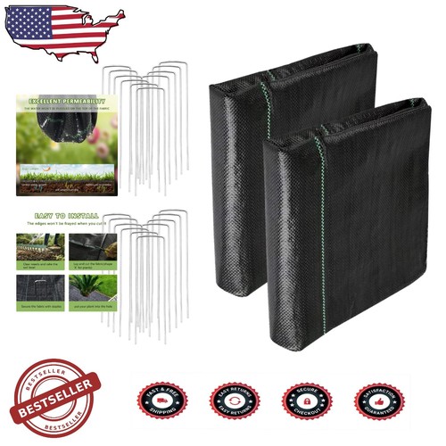 Durable 3.2oz Weed Control Mat - 2 Pack - Includes Securing Pegs for ...