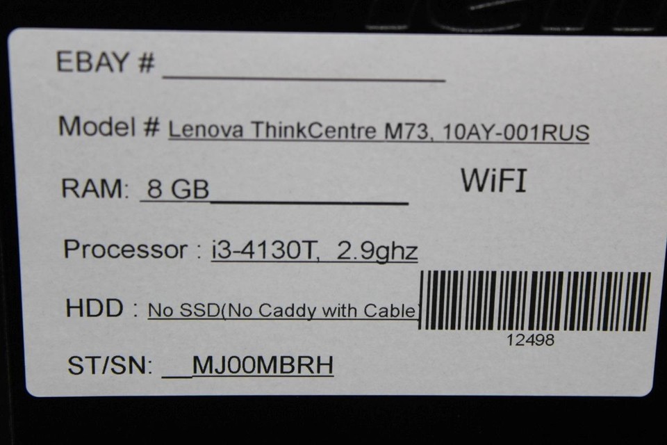 Lenovo ThinkCentre M73 i3-4130T 2.9GHZ 8GB RAM No Drive WiFI Tiny Form ...