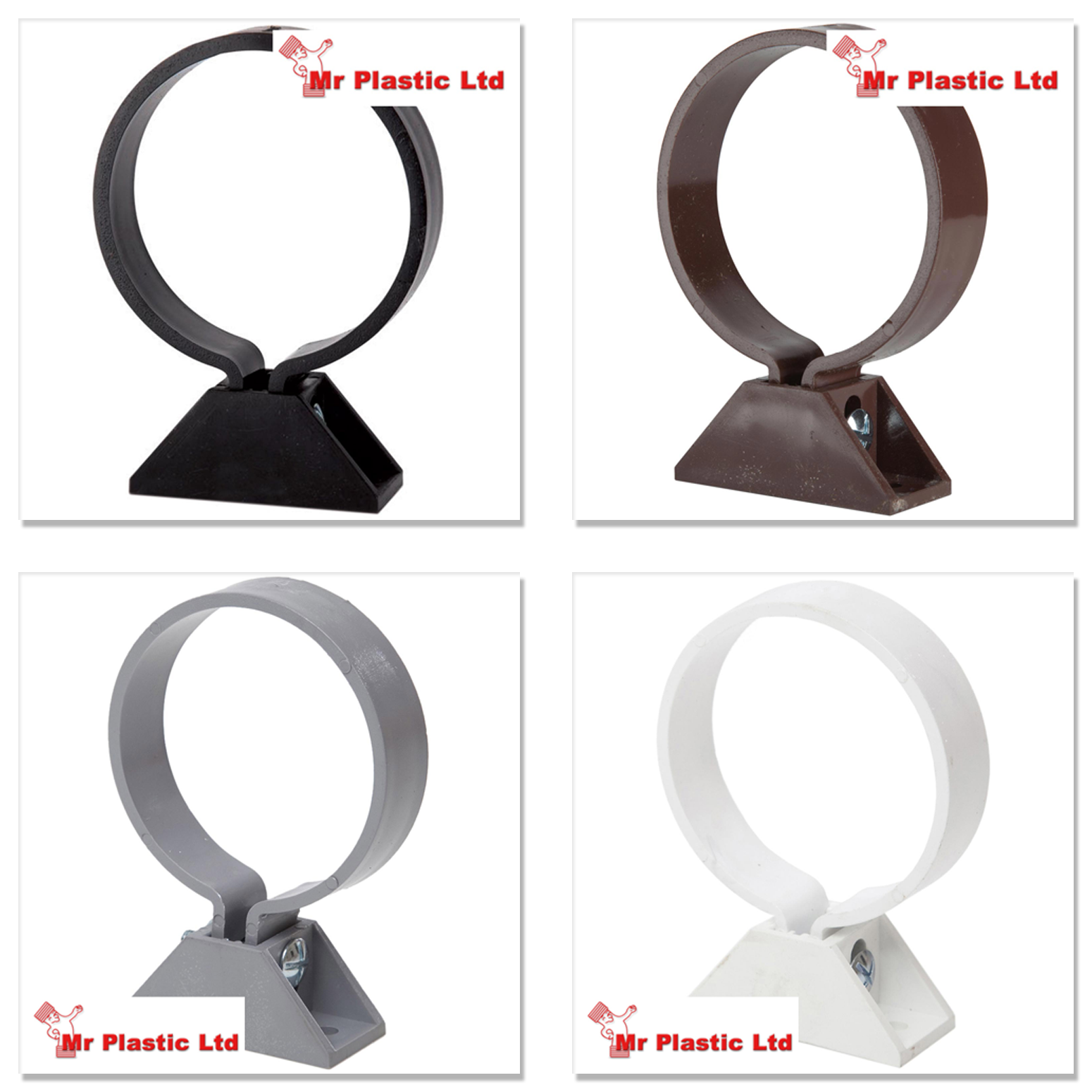 Polypipe 68mm Round Complete Down Pipe Clip in Black, White, Grey or ...