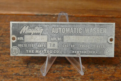 Vintage Original MAYTAG Automatic Washer Metal ID Tag Emblem ...