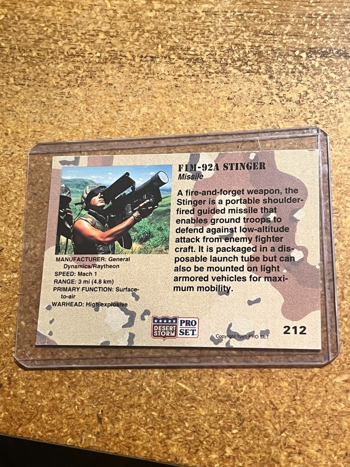 1991 Pro Set Desert Storm Military Asset # 212 F1M-92A Stinger | eBay