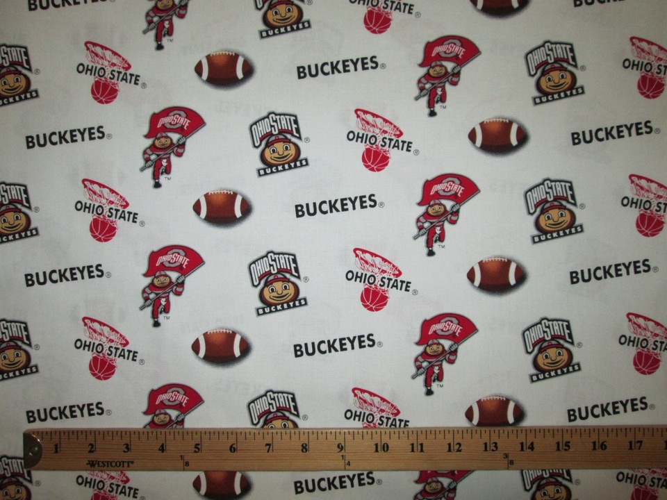 OHIO STATE UNIVERSITY BUCKEYES LOGO WHITE COTTON FABRIC FQ | eBay