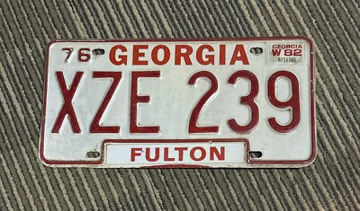 License Plate GA Vintage 1976 Georgia Fulton County XZE 239 Automobile ...