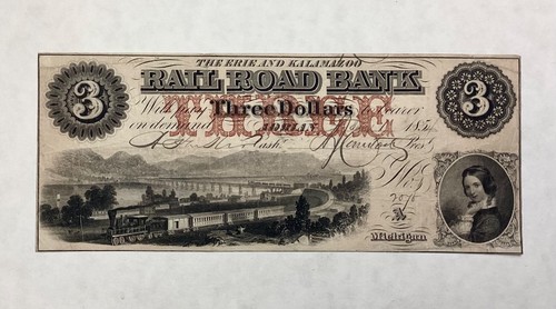 ~ 1854 $3 Erie & Kalamazoo Railroad Bank - Adrian, Michigan | eBay