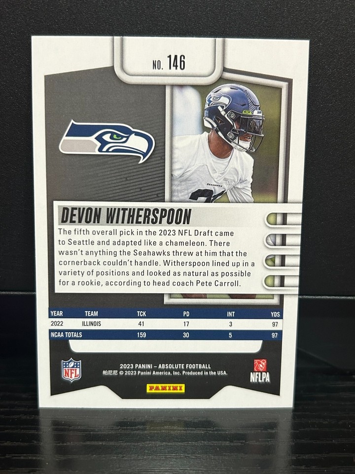 2023 Panini Absolute Devon Witherspoon Rookie Card #146 Seattle ...