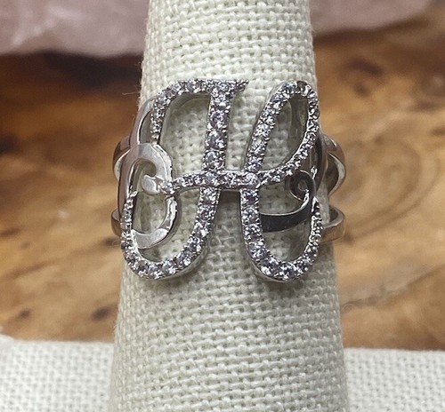 DESIGNER SM STERLING SILVER AND CLEAR CZ LETTER H RING SIZE 7 | eBay