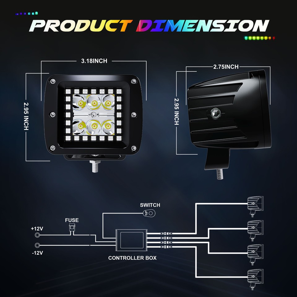 4x 4Inch LED Work Light Bar Spot Strobe Cube Pods Driving Fog Offroad ...
