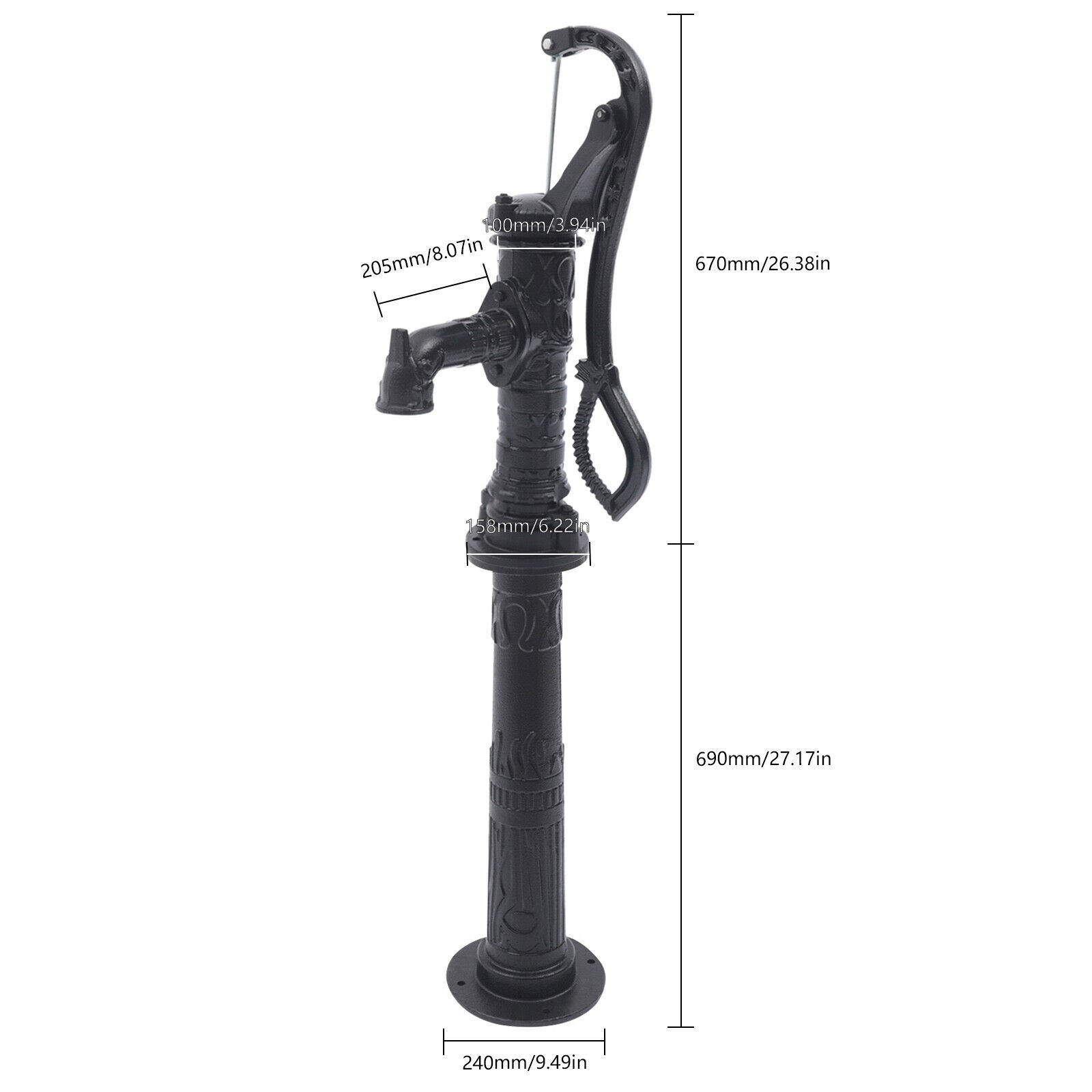 TOP Hand Tall Shallow Well Pitcher Water Pump w/ Stand Cast Iron 19 ...