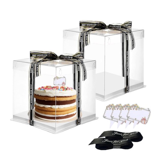 Clear Cake Box 2 Pcs Transparent Cake Carrier Box with Lids 4'' PET ...