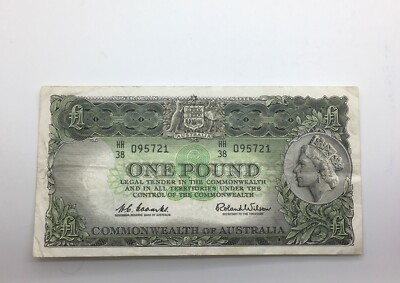 Australia One Pound Banknote ND ( 1953-60 ) Pick 29 Coombs Wilson HH 38 ...
