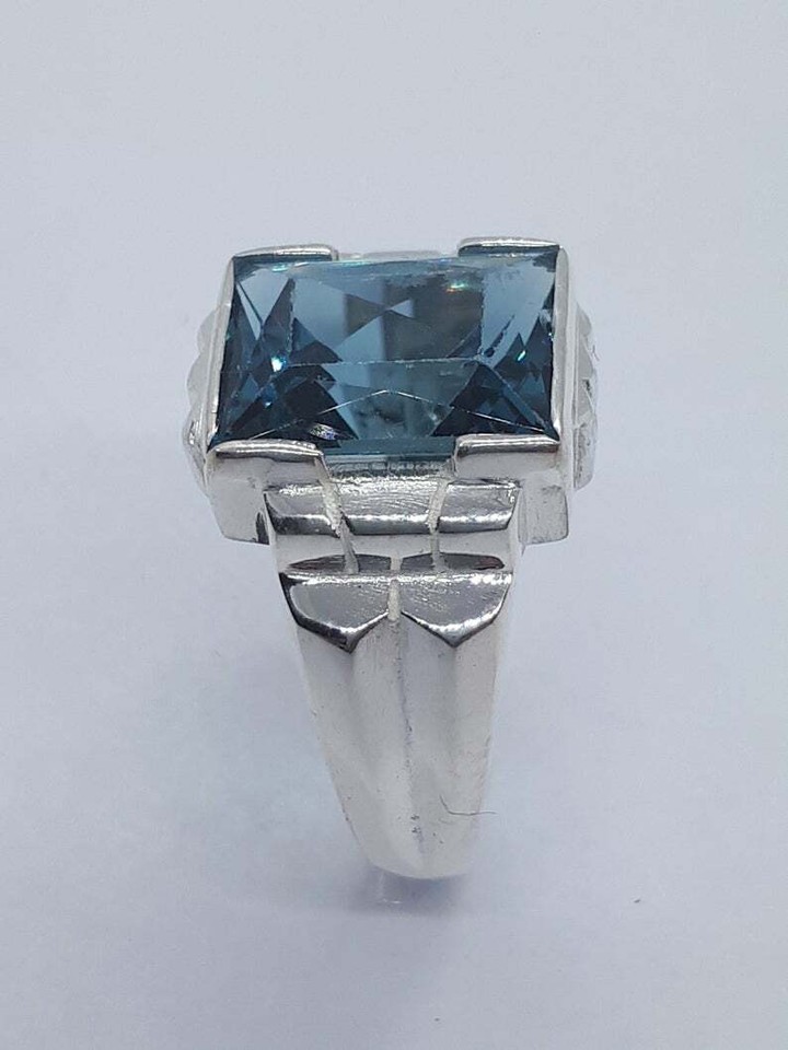 Vintage Princess Cut Blue Zircon Solid 935 Argentium Silver Beautiful ...
