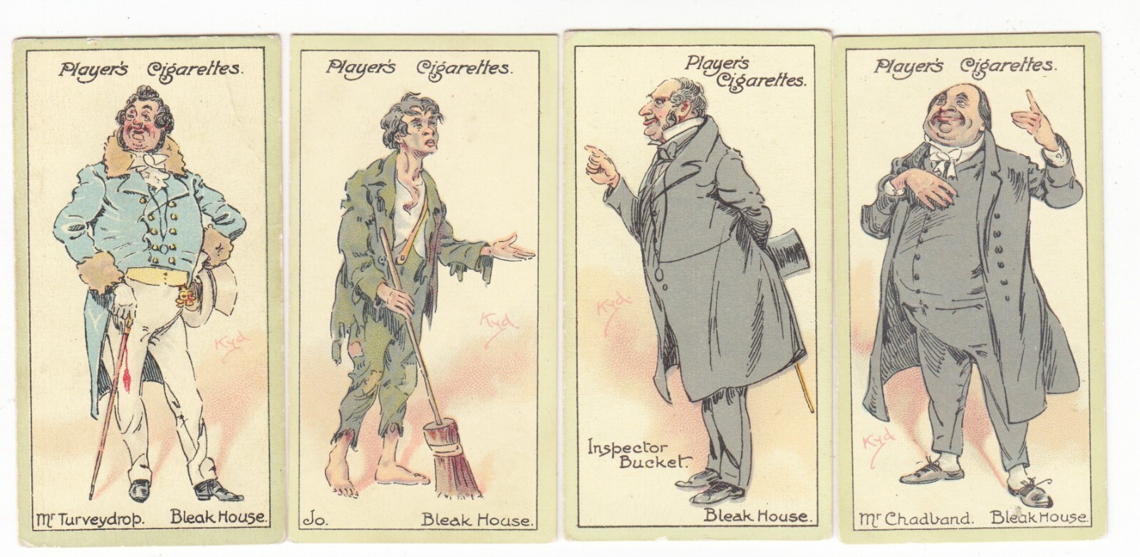 4 1923 CHARLES DICKENS Cards BLEAK HOUSE Mr. Turveydrop Jo Mr. Chadband ...