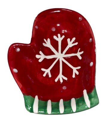 Old Time Pottery Christmas Snowflake Mitten Dip Bowl 6" Spoon Rest ...