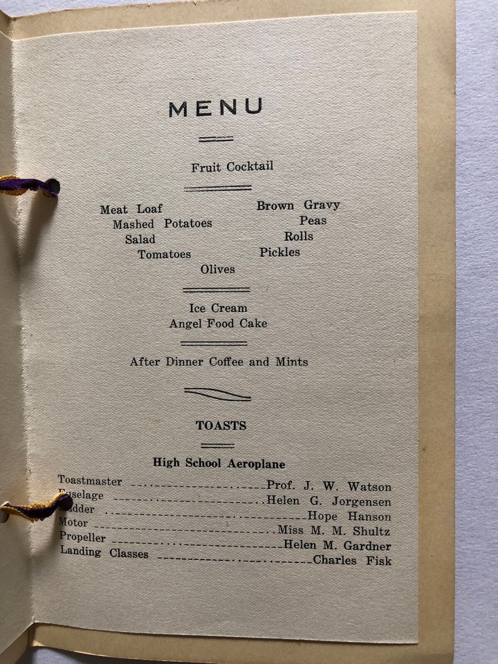 Benkelman High School Juinor Senior Class Banquet Menu April 16, 1920 ...